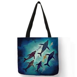 Bags | Ecofriendly Folding Blue Ocean Whale Tote Bag | Poshmark